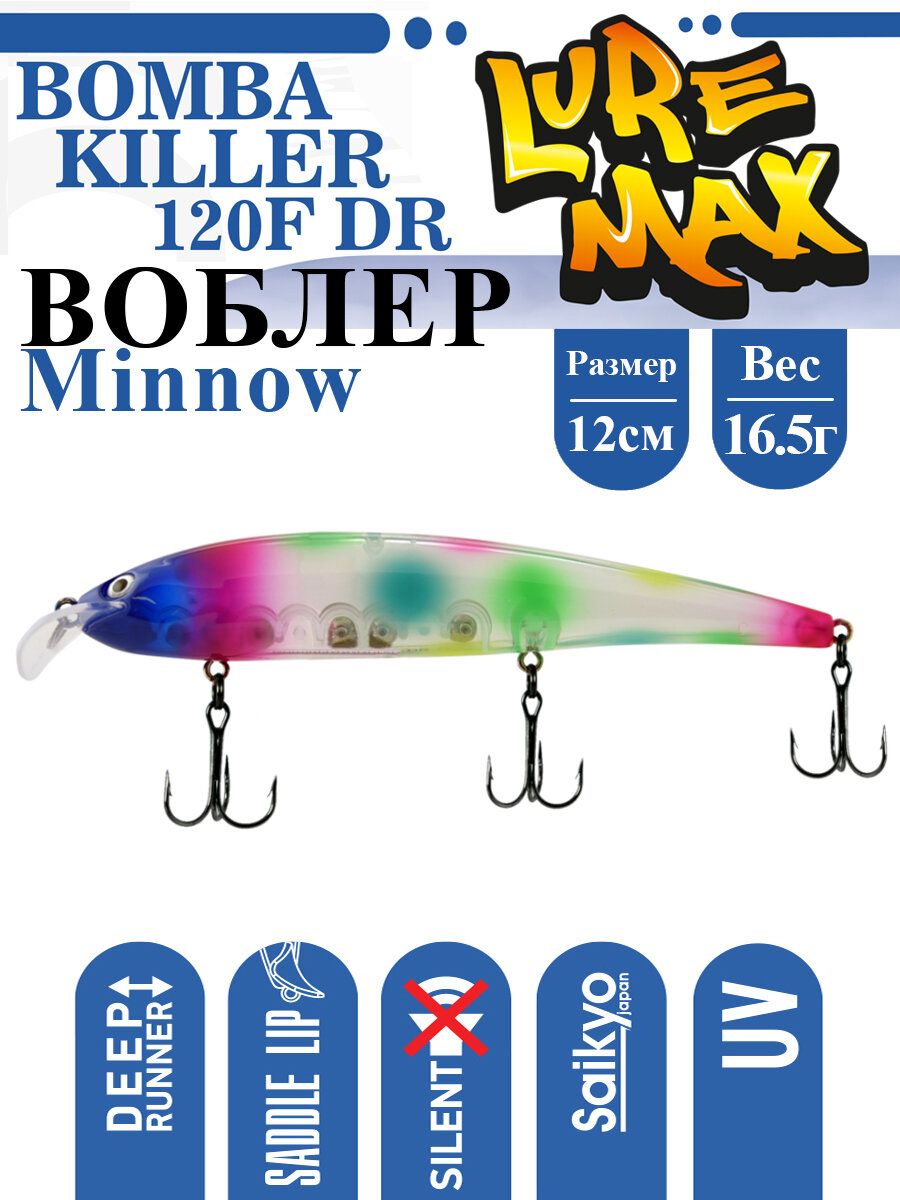 Воблер для рыбалки LureMax BOMBA KILLER 120FDR-168 16,5 г. для троллинга (судак, щука) плавающий