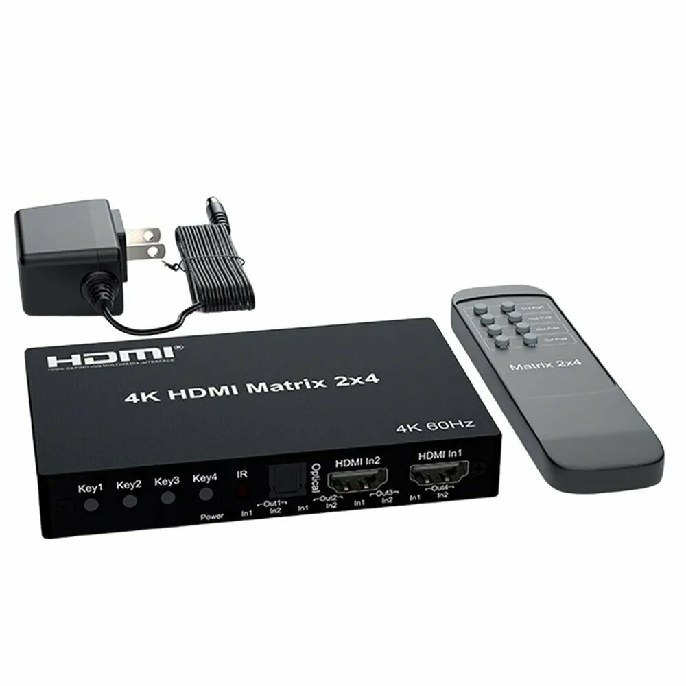 4K 60 Гц - совместимый матричный коммутатор 2x4 сплиттер 2 в 4 выхода видео аудио конвертер US PLUG