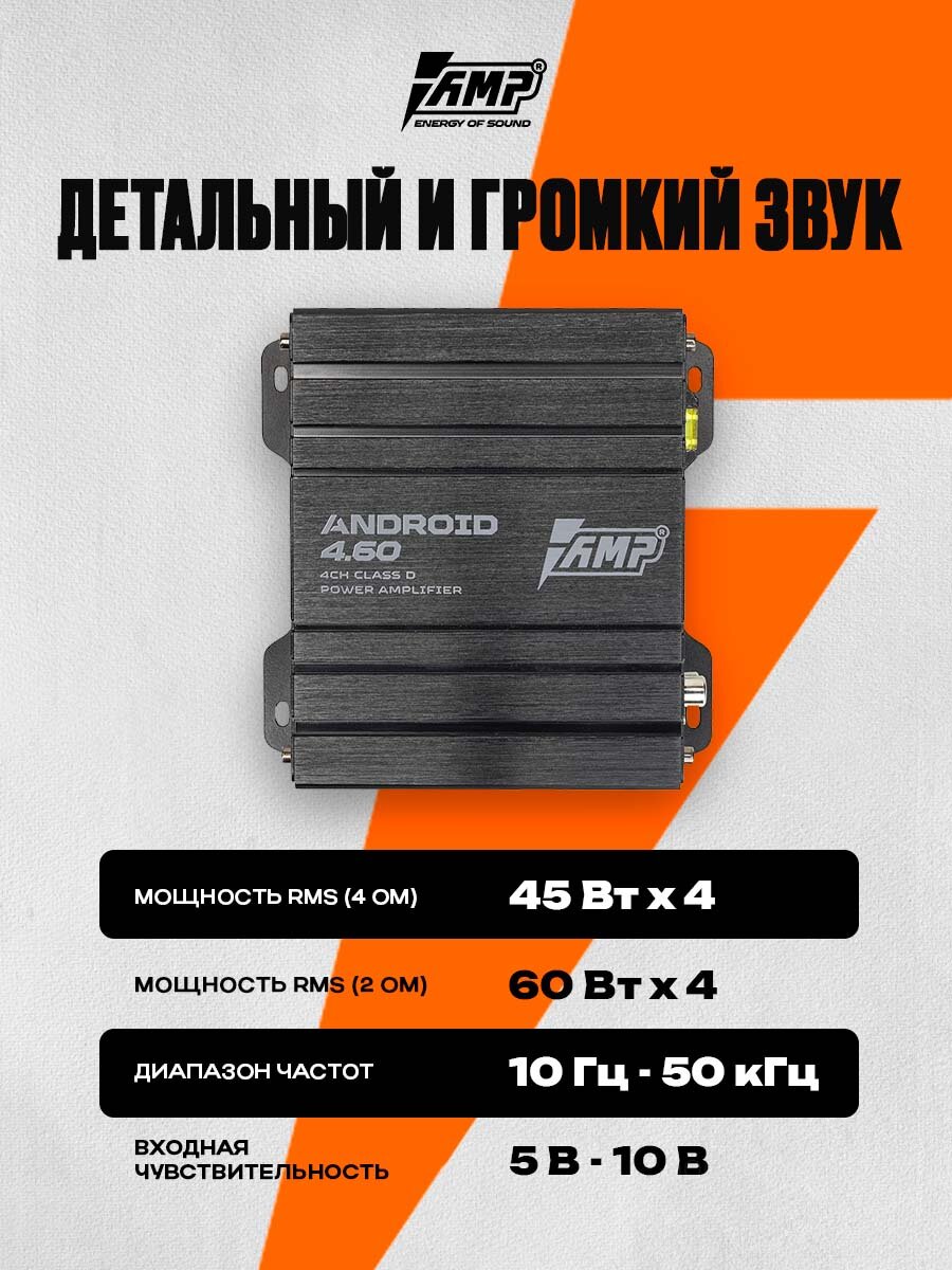 Усилитель для андроид магнитолы / AMP ANDROID 4.60 / Размеры (Д/Ш/В), мм: 129х97х38 — фото 1