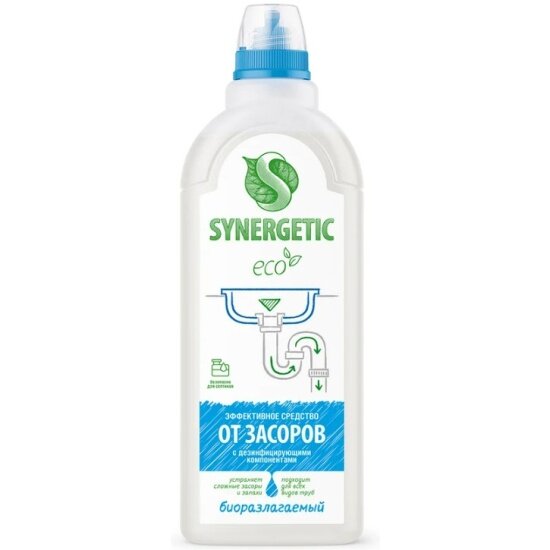 Средство для труб и стоков Synergetic для чистки и профилактики засоров, 1 л