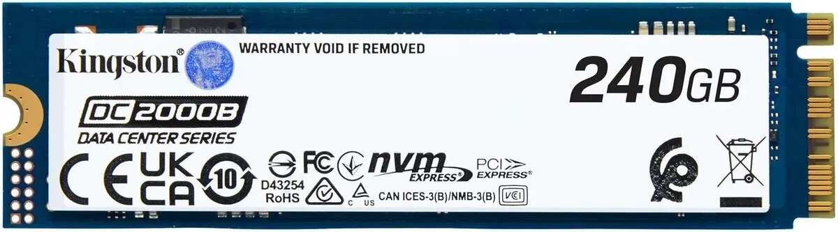 Накопитель SSD Kingston DC2000B, 240Gb, PCIe 4.0 x4, M.2 2280, R/W 4500/400