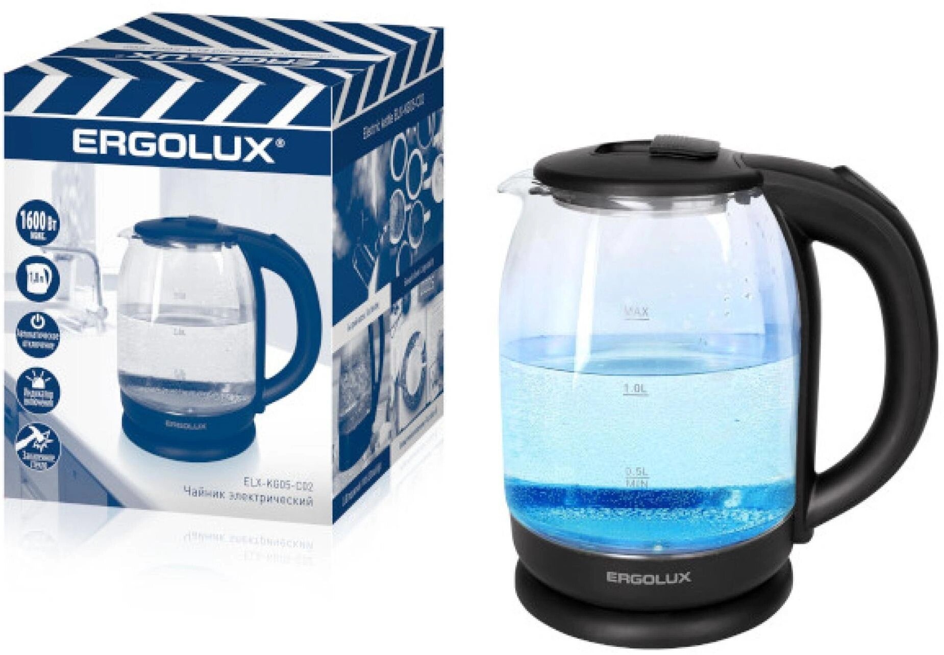 Чайник электрический Ergolux ELX-KG05-C02 стеклянный черный