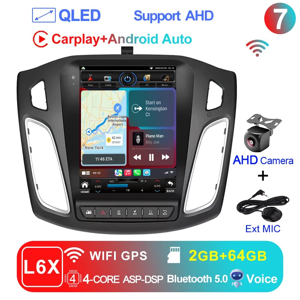 Автомобильный радиоприемник LEHX Pro android Мультимедиа 14 для Ford Focus 3 Mk3 2011-2019, авто 2din Carplay Стерео GPS-навигация DVD Tesla Style L6X(2-64GB)AHD