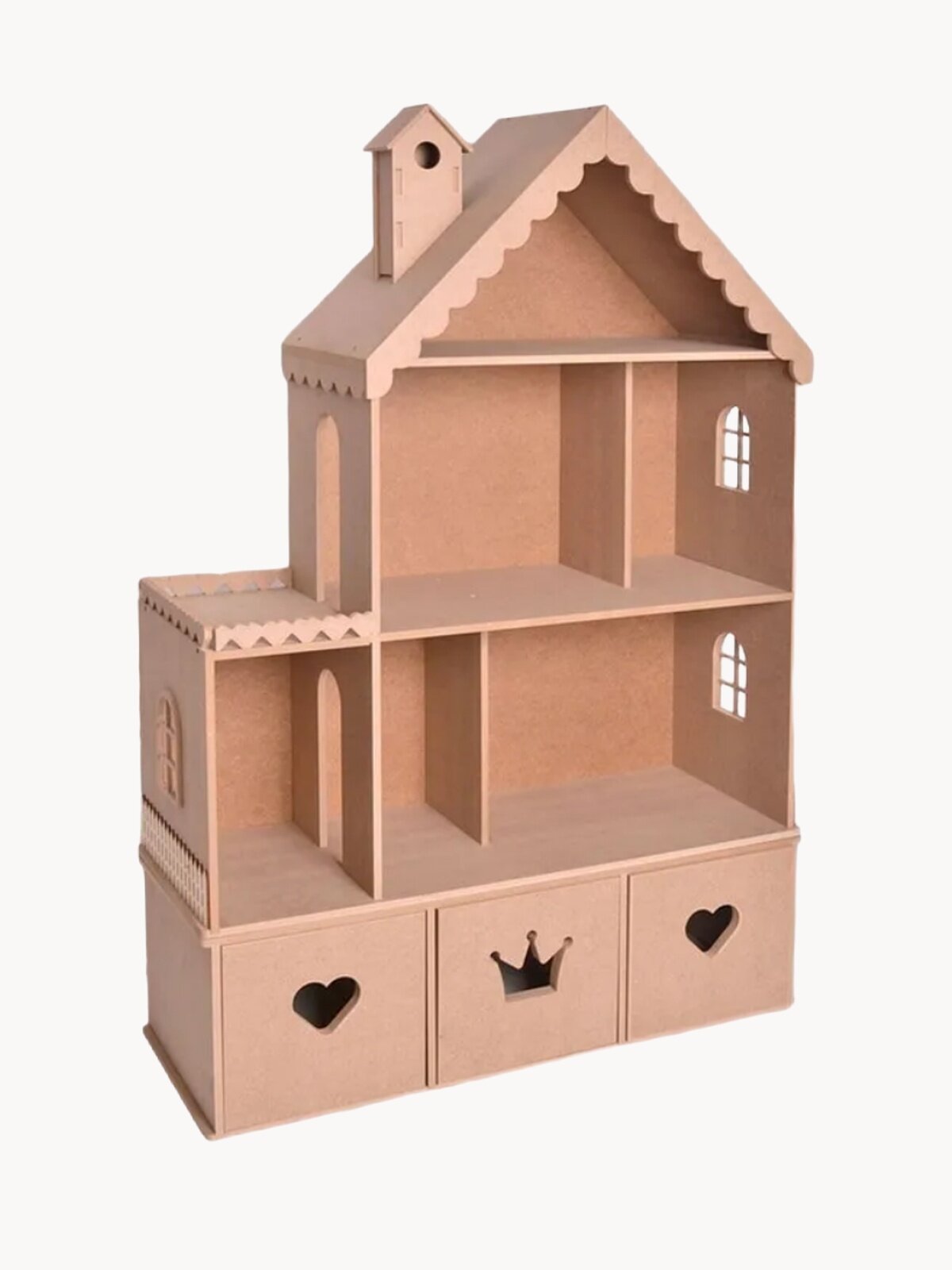 Кукольный домик деревянный с комодом Стефания для кукол до 32 см без окрашивания