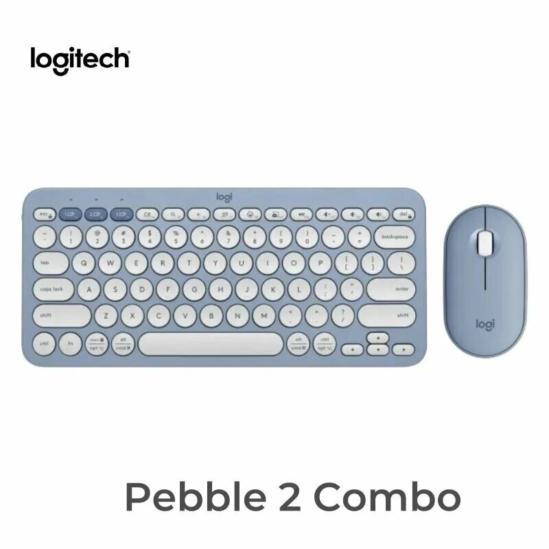 Комплект клавиатура и мышь беспроводная Pebble 2 Combo, Английская раскладка, синий