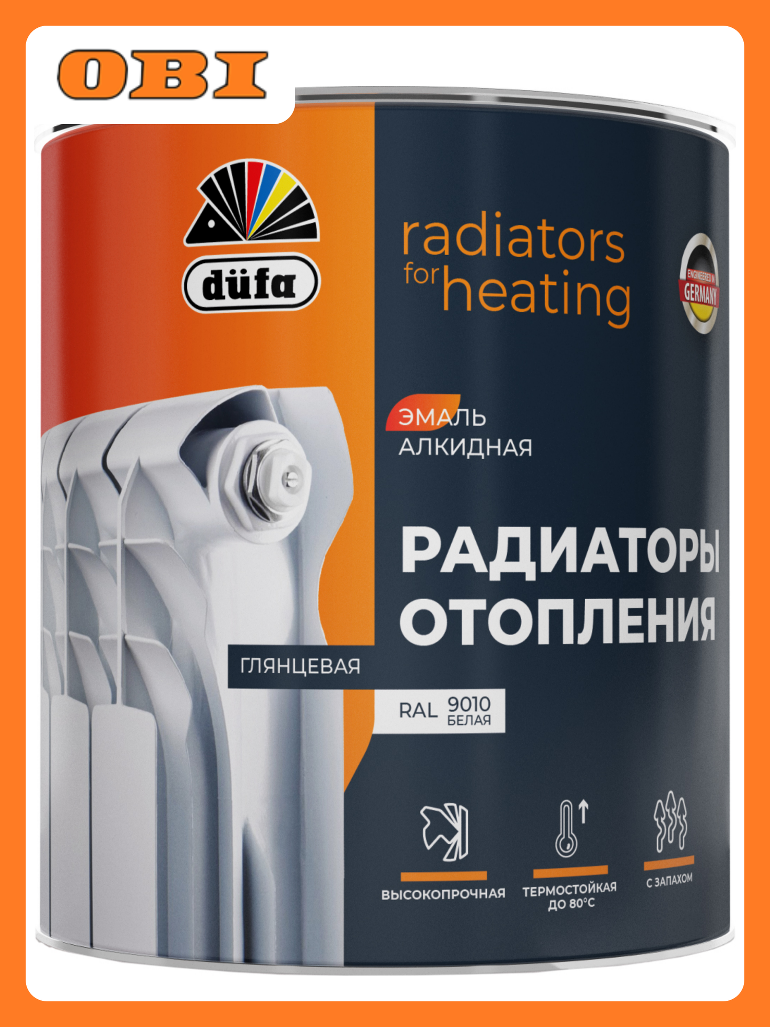 Эмаль Dufa, для радиаторов отопления, алкидная, белая, 0,75 л