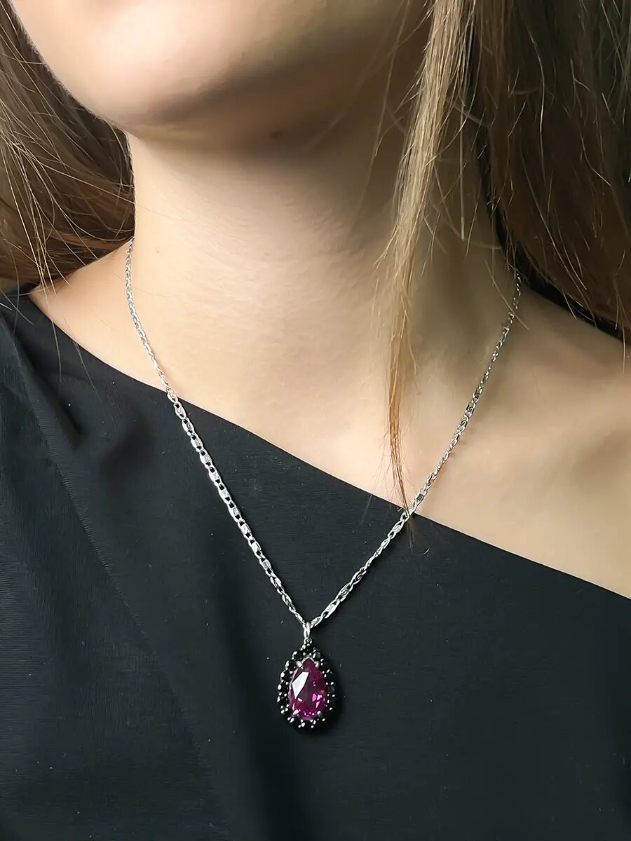 Колье, серебро, 925 проба, чернение, родирование, шпинель синтетическая, шпинель