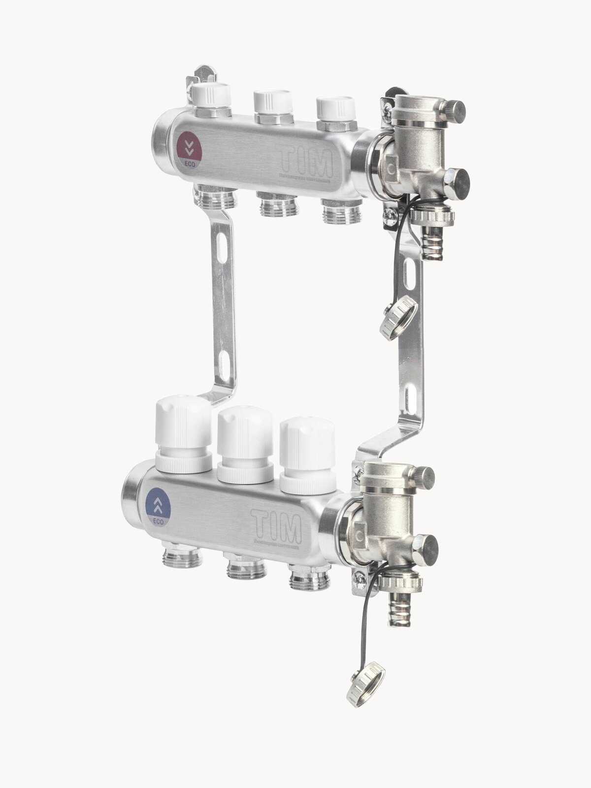 Коллекторный блок TIM на 3 выхода из нержавеющей стали с регулирующими и балансировочными клапанами 1*3/4 ЕК
