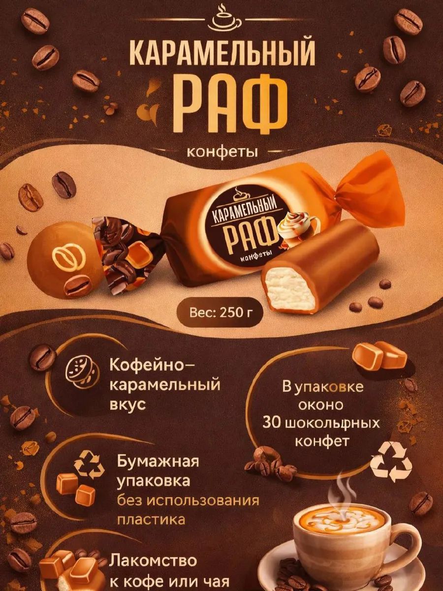 Карамельные кофейные конфеты раф 250гр