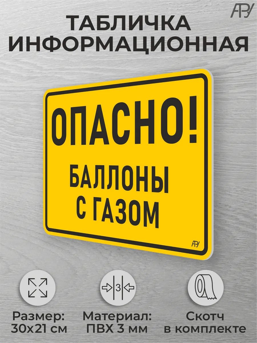 Табличка Опасно, баллоны с газом на дверь и стену