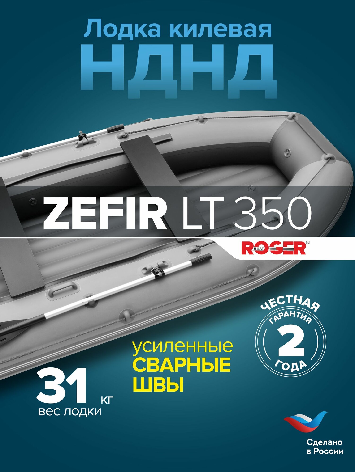 Лодка ПВХ под мотор ROGER Zefir 350 LT, надувная для рыбалки НДНД килевая (серый-графитовый)