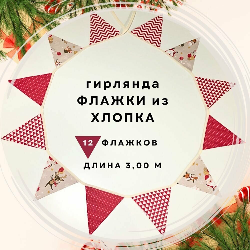 Растяжка флажки из ткани Новый год