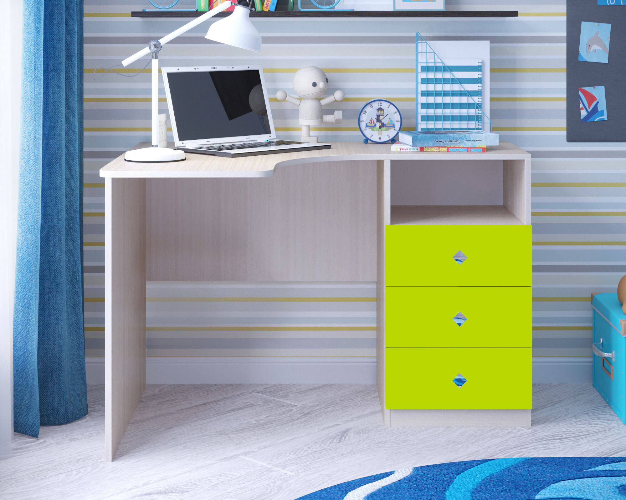 Стол письменный Кадет Дуб Молочный - Лайм