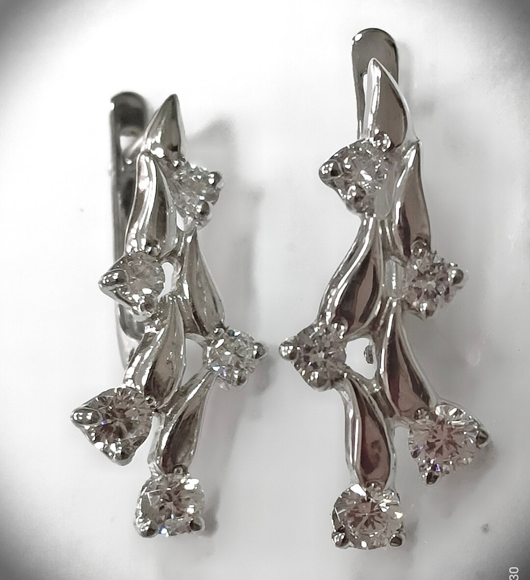 Серьги, серебро, 925 проба, родирование, фианит