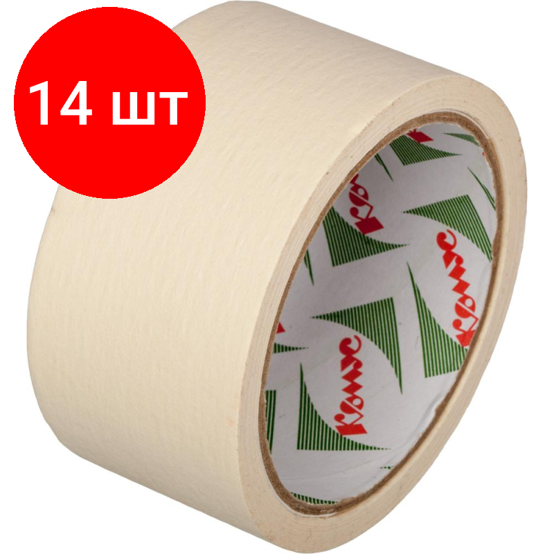 Комплект 14 штук, Клейкая лента бумажная (малярная) Комус 48мм х 19м, креппированная