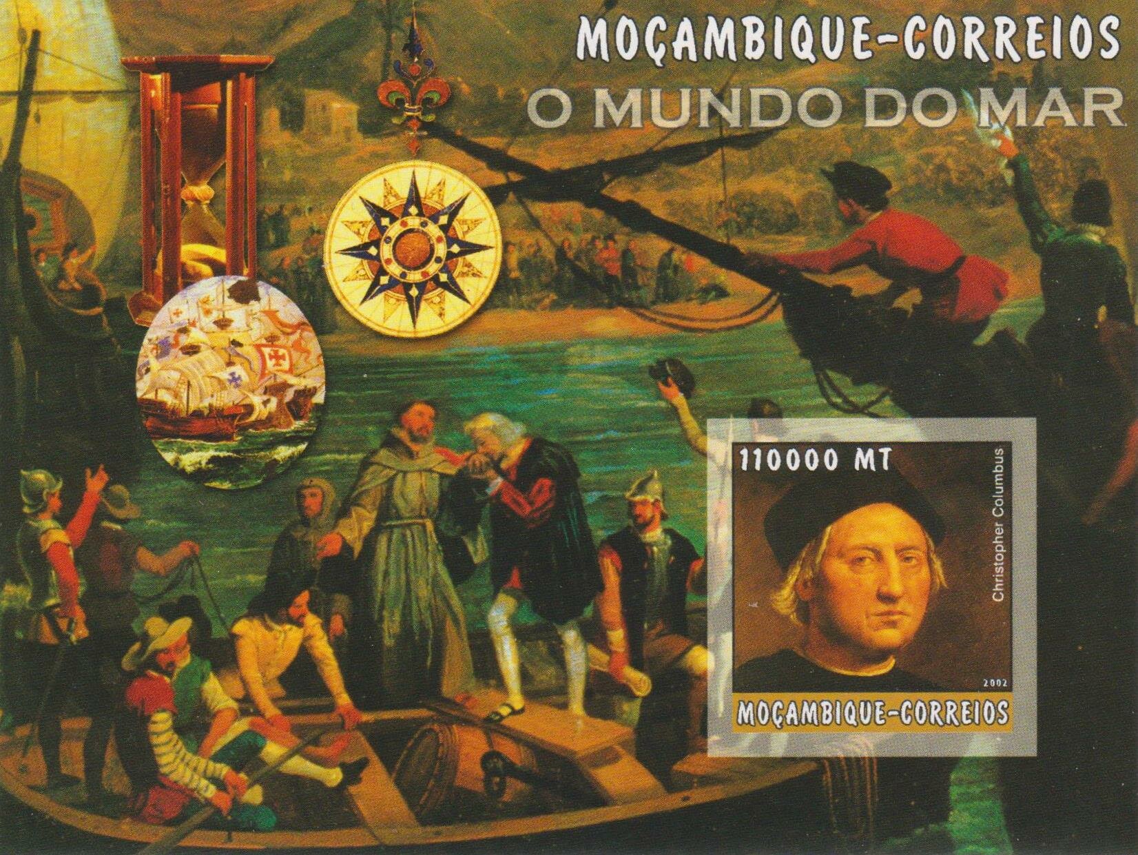 Почтовые марки Мозамбик 2002г. "Морская жизнь - Колумб" Христофор Колумб, Путешественники MNH