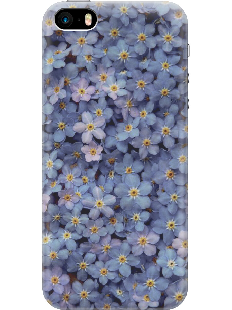 Силиконовый чехол на Apple iPhone SE / 5s / 5 / Эпл Айфон 5 / 5с / СЕ с рисунком "Голубые фиалки"