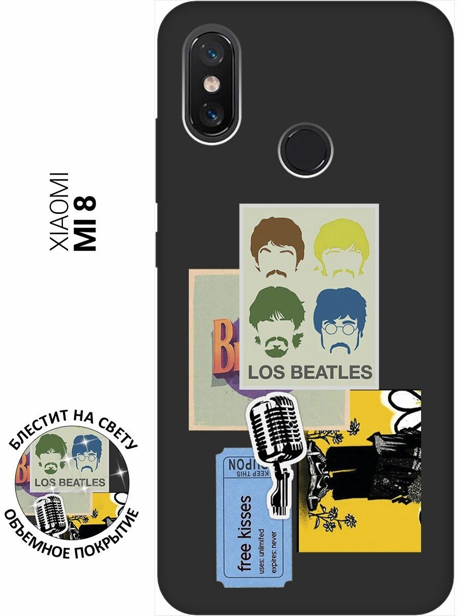Матовый Soft Touch силиконовый чехол на Xiaomi Mi 8, Сяоми Ми 8 с 3D принтом "Beatles Stickers" черный