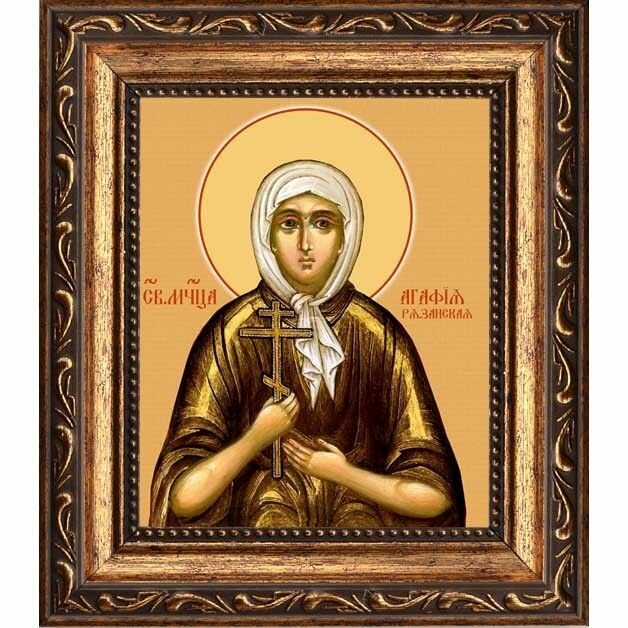 Агафия Агломазовская (Рязанская) мученица. Икона на холсте. (10 х 12 см / В раме)