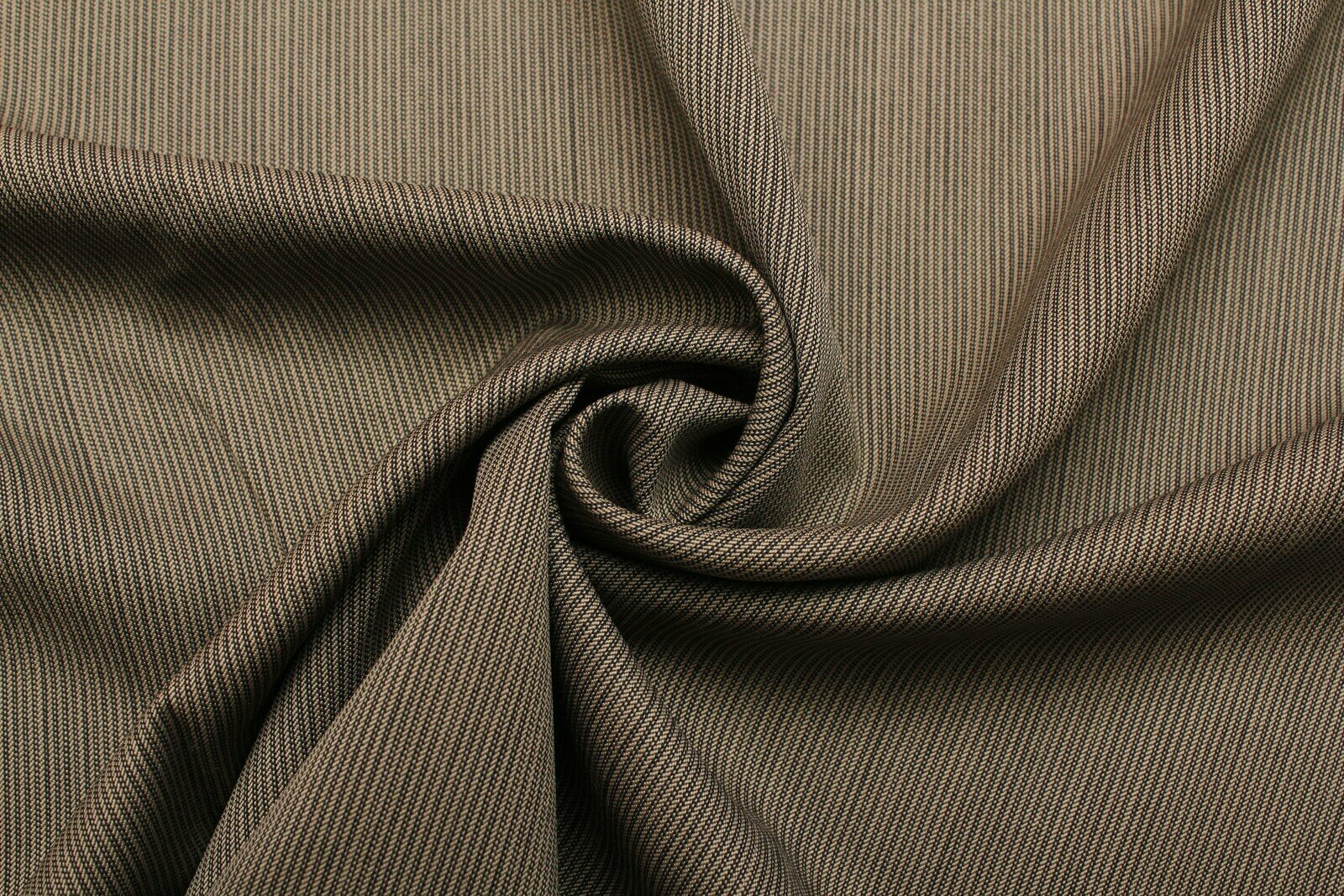 Ткань костюмная чёрно-табачная в мелкую жаккардовую полоску, ш152см, 0,5 м