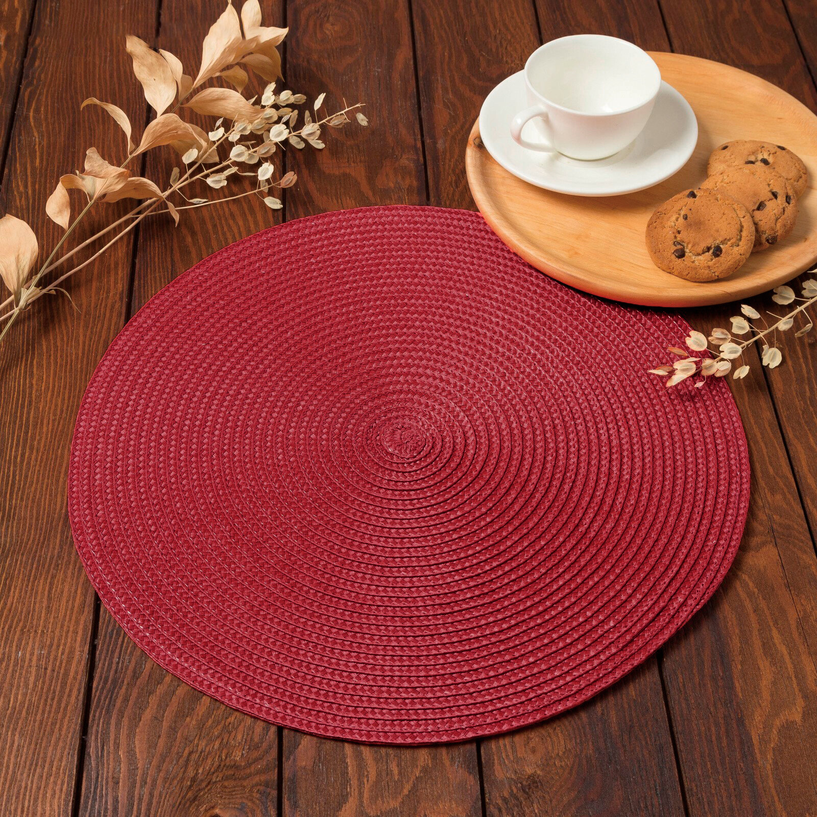 Салфетка сервировочная на стол «Доляна. Классика», красная, d=38 см