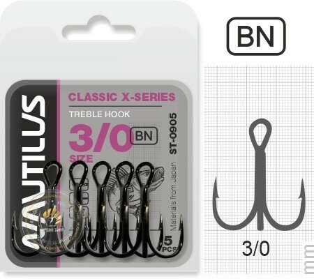 Nautilus Treble X Series 0905BN №3/0 крючок тройник Nautilus, серия X, упаковка 5 шт