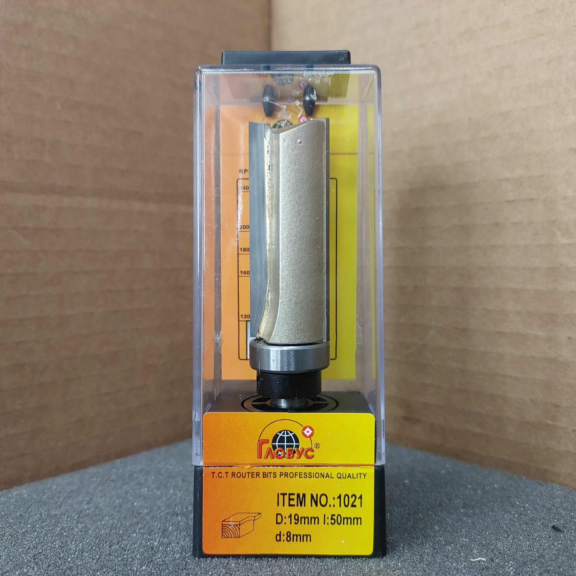 Фреза обгонная с верхним подшипником Глобус 1021 D:19mm I:50mm d:8mm Обгонная (верхний-подш) Арт:1021D19x50d8