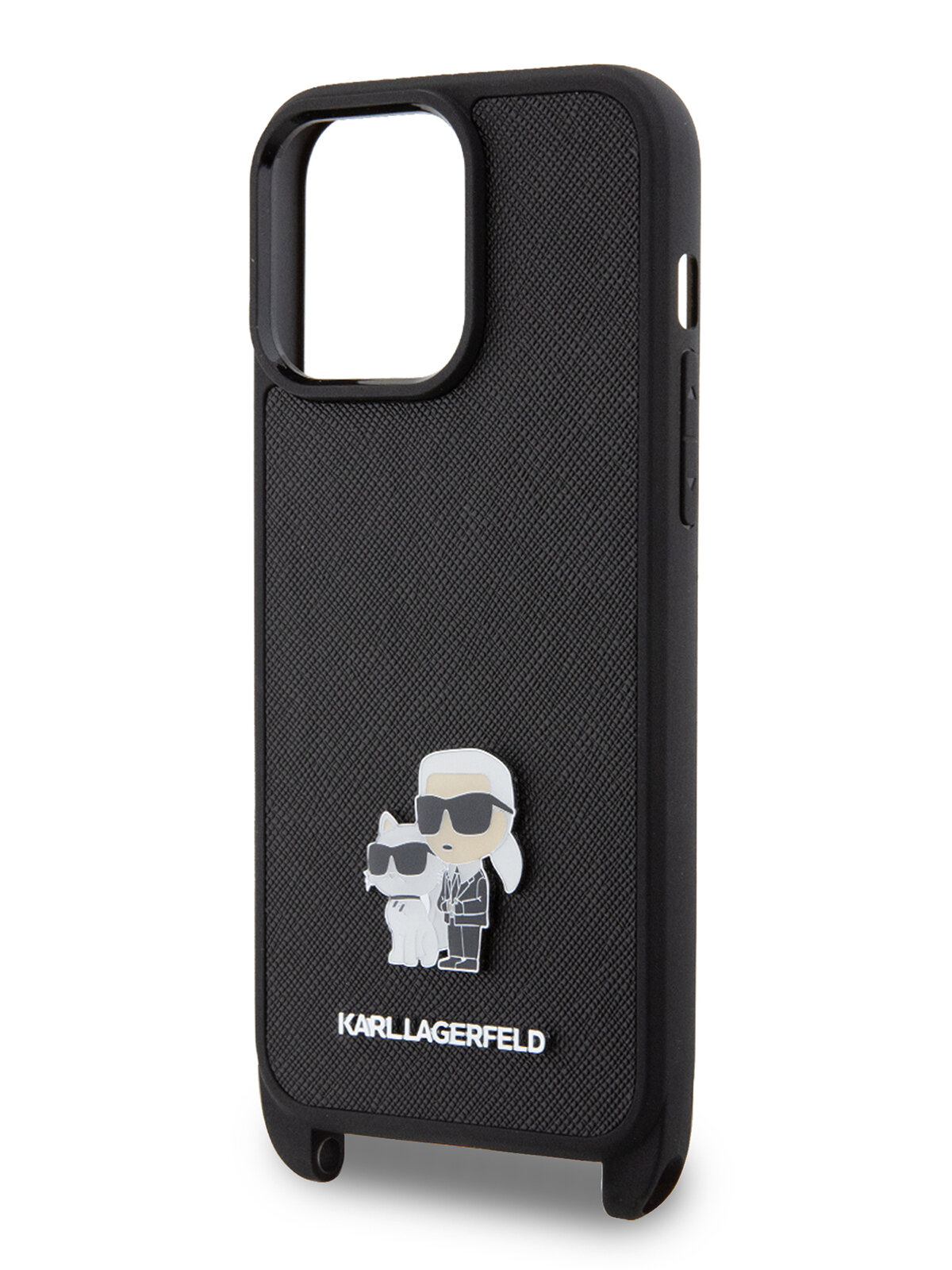 Lagerfeld для iPhone 15 Pro Max чехол Crossbody PU Saffiano NFT Karl&Choup Metal +Strap Hard Black