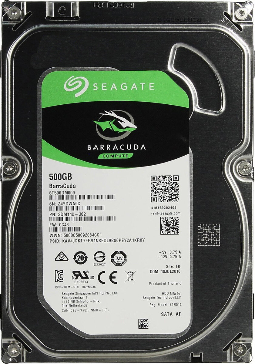 Seagate 500 ГБ Внутренний жесткий диск, 3.5", 7200 об/мин, SATA III 6 Гбит/с (ST500DM009)