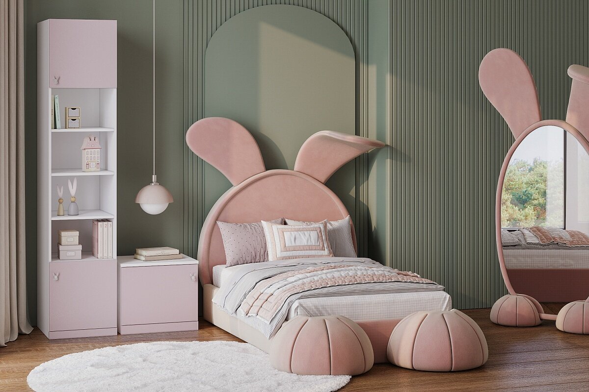 Детская стенка МебельЛэнд24 Банни - 1 МДФ Розовый Лайт 90x52x210 со шкафом с тумбой