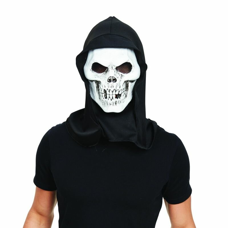 Маска Bristol Novelty "Череп ужасный", с капюшоном, текстиль, длина 45 см, белая