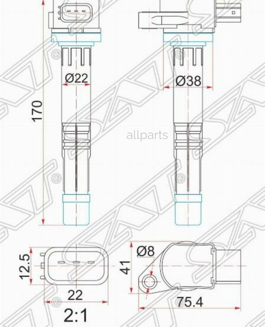 SAT ST-30520-PNA-007 Катушка зажигания Honda Accord 02-13 / Civic 00-12 K20A; K20A6; K20Z2; K24A; K24A3; N22A1