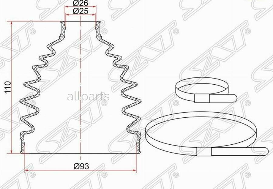 SAT C-1655 Пыльник шруса наружный FR NISSAN ALMERA N16 (2 хомута. резина)