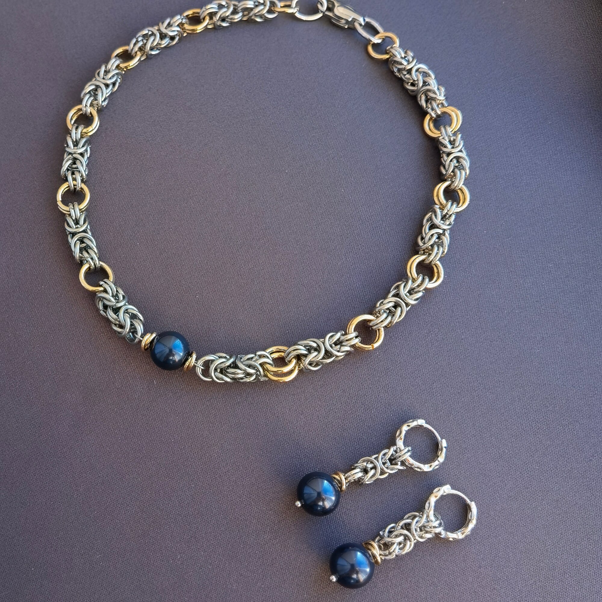 Комплект бижутерии: серьги, колье, жемчуг Swarovski синтетический