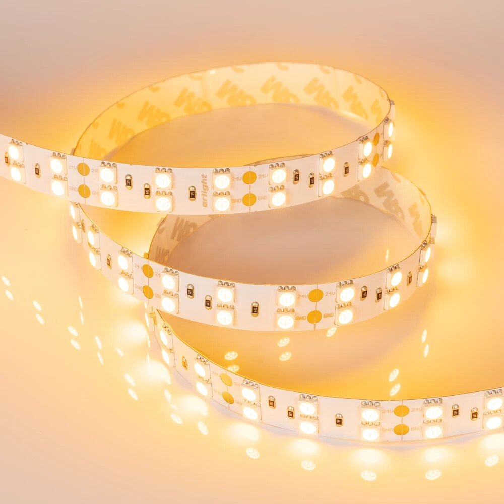 Лента RT 2-5000 24V Yellow 2x2 (5060, 600 LED, LUX) (Arlight, 28.8 Вт/м, IP20) 011263
