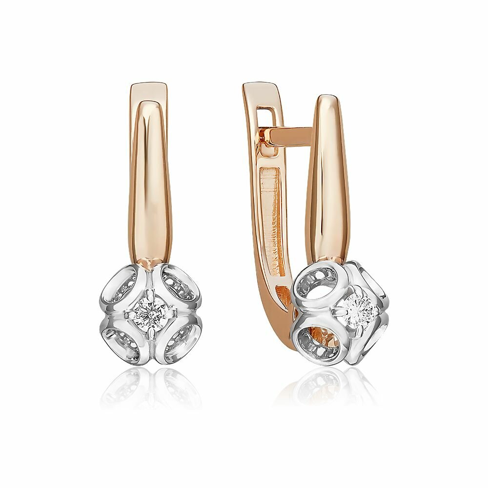 Серьги PLATINA, комбинированное золото, 585 проба, родирование, бриллиант