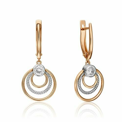 Серьги PLATINA, комбинированное золото, 585 проба, родирование, фианит