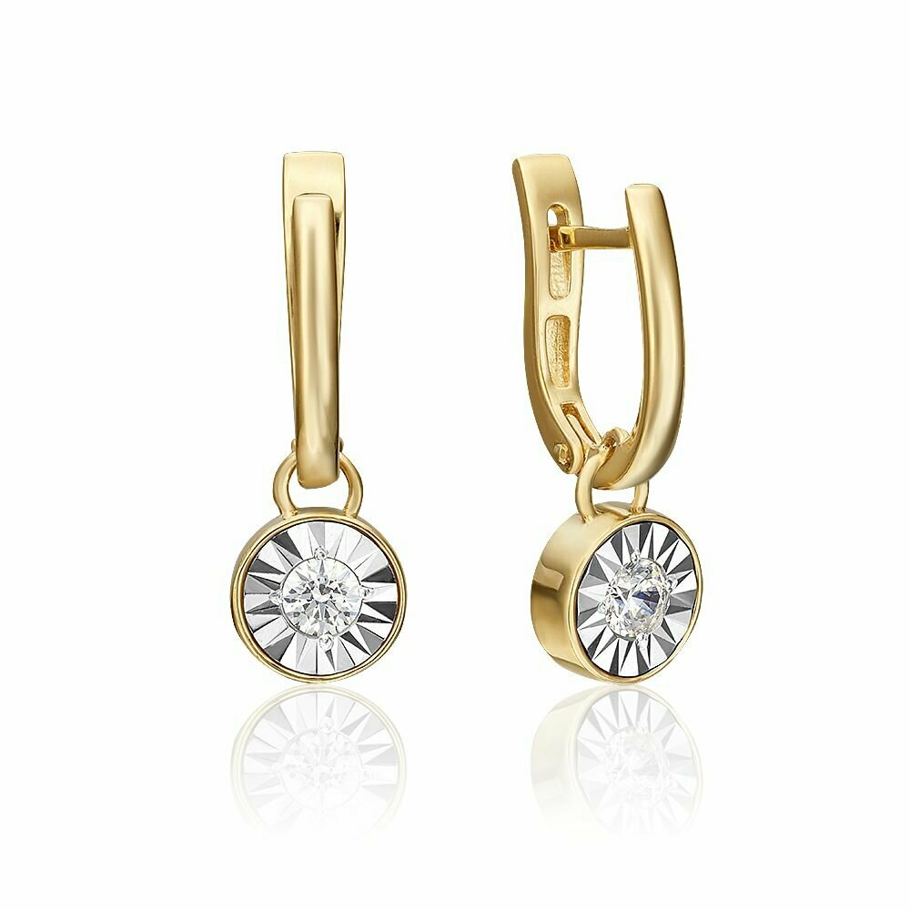 Серьги PLATINA, комбинированное золото, 585 проба, родирование, бриллиант