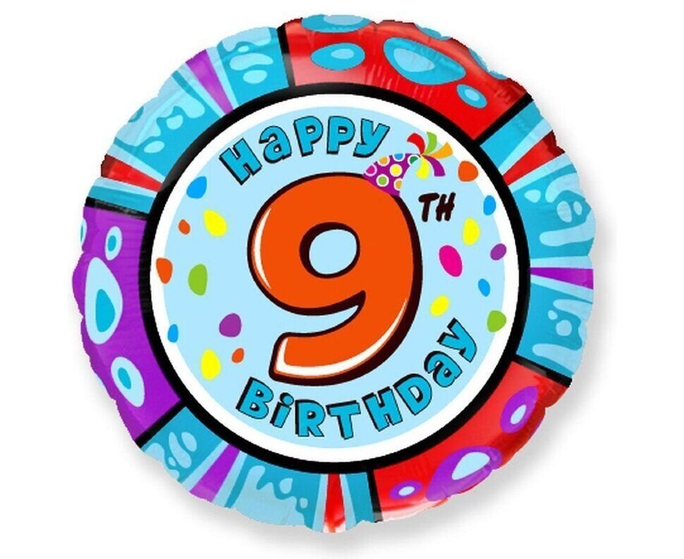 Шар (18'/46 см) Круг, 9 Цифра, Happy Birthday, 1 шт.