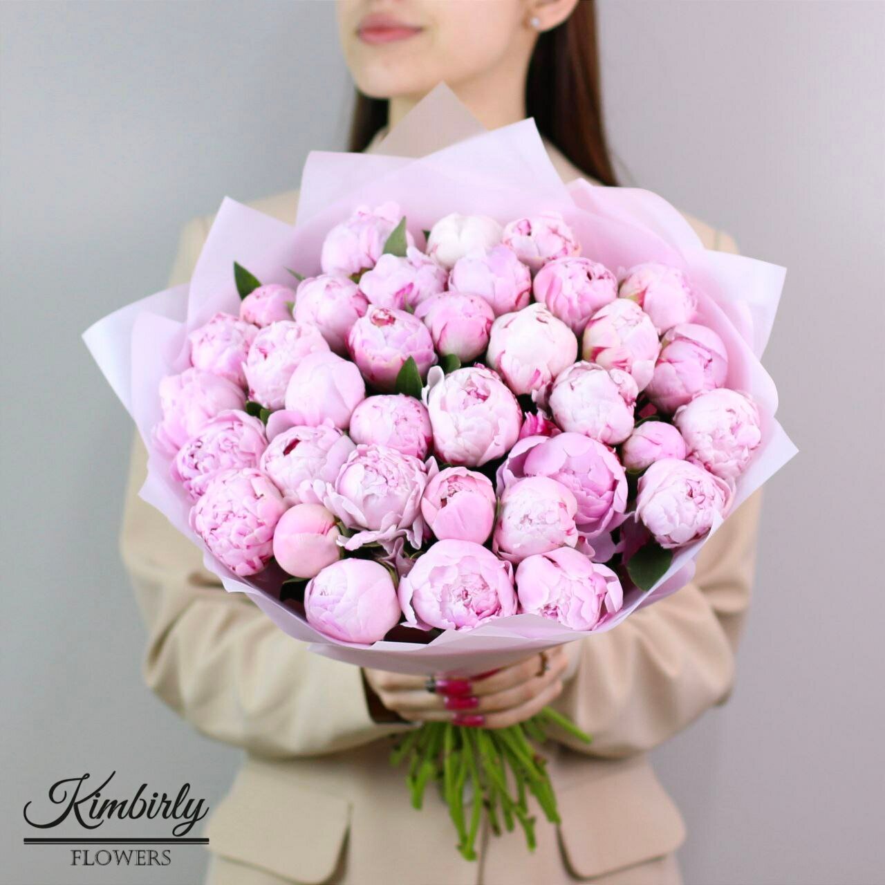Пионы ароматный букет, 35 штук, Сара Бернар, цвет розовый, арт 331 Kimbirly Flowers