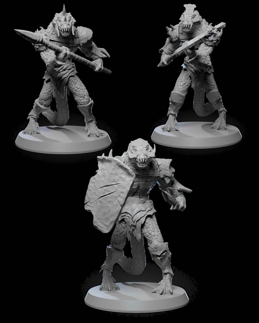 Набор из 3 разных миниатюр ящеров в масштабе 75мм, миниатюра под покраску для настольных игр DnD, Pathfinder