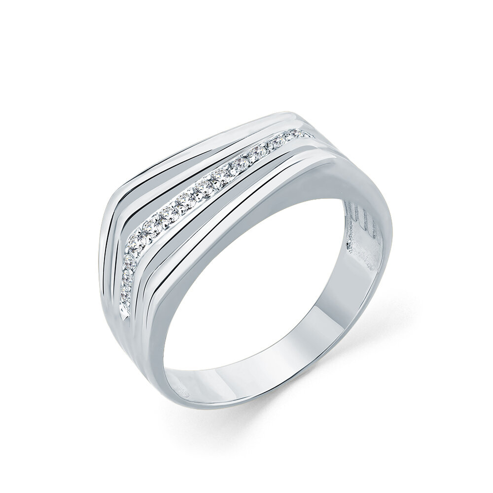 Печатка, белое золото, 585 проба, родирование, бриллиант