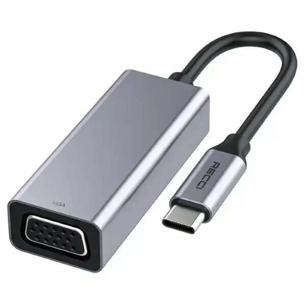 HUB адаптер Recci RH12, Type-C to VGA, 1080P, 8 cm, Серый+Черный