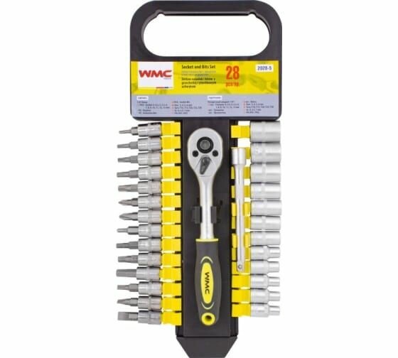 Набор торцевых головок и бит с трещоткой WMC TOOLS 1/4" 28 предметов WMC-2028-5(51204)