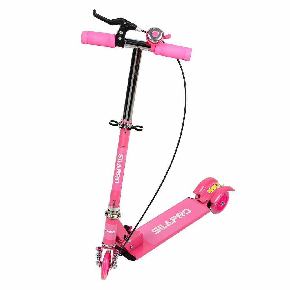 Самокат 3-х колес "SILAPRO", (PVC d90мм LED), тормоз. система, звонок, алюминий, h75-79х60см, до 50кг