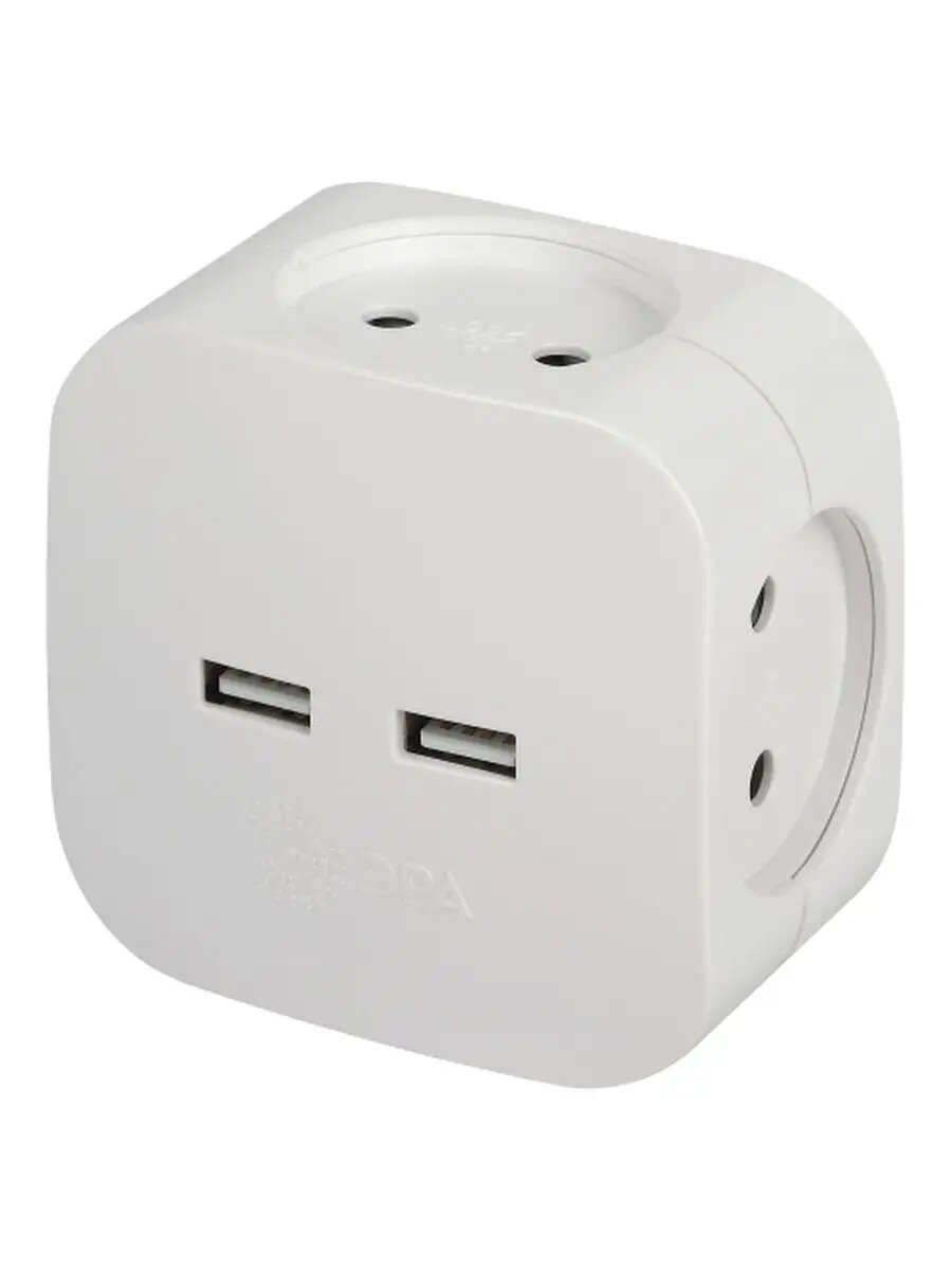 Тройник электрический 4 розетки 2 USB-портами
