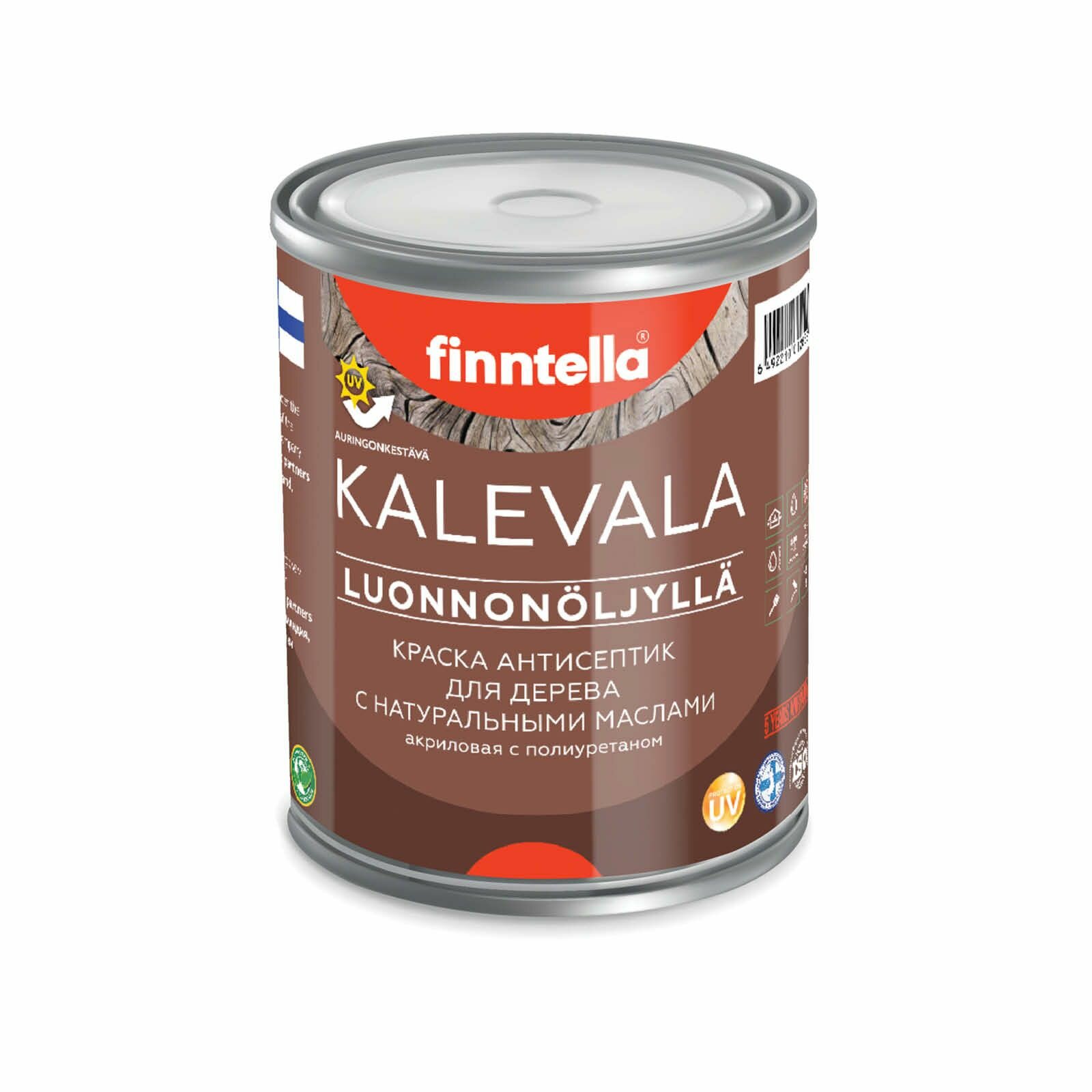Краска для дерева и деревянных фасадов FINNTELLA KALEVALA, с натуральным маслом и полиуретаном, MUSTA черный, 0,9л