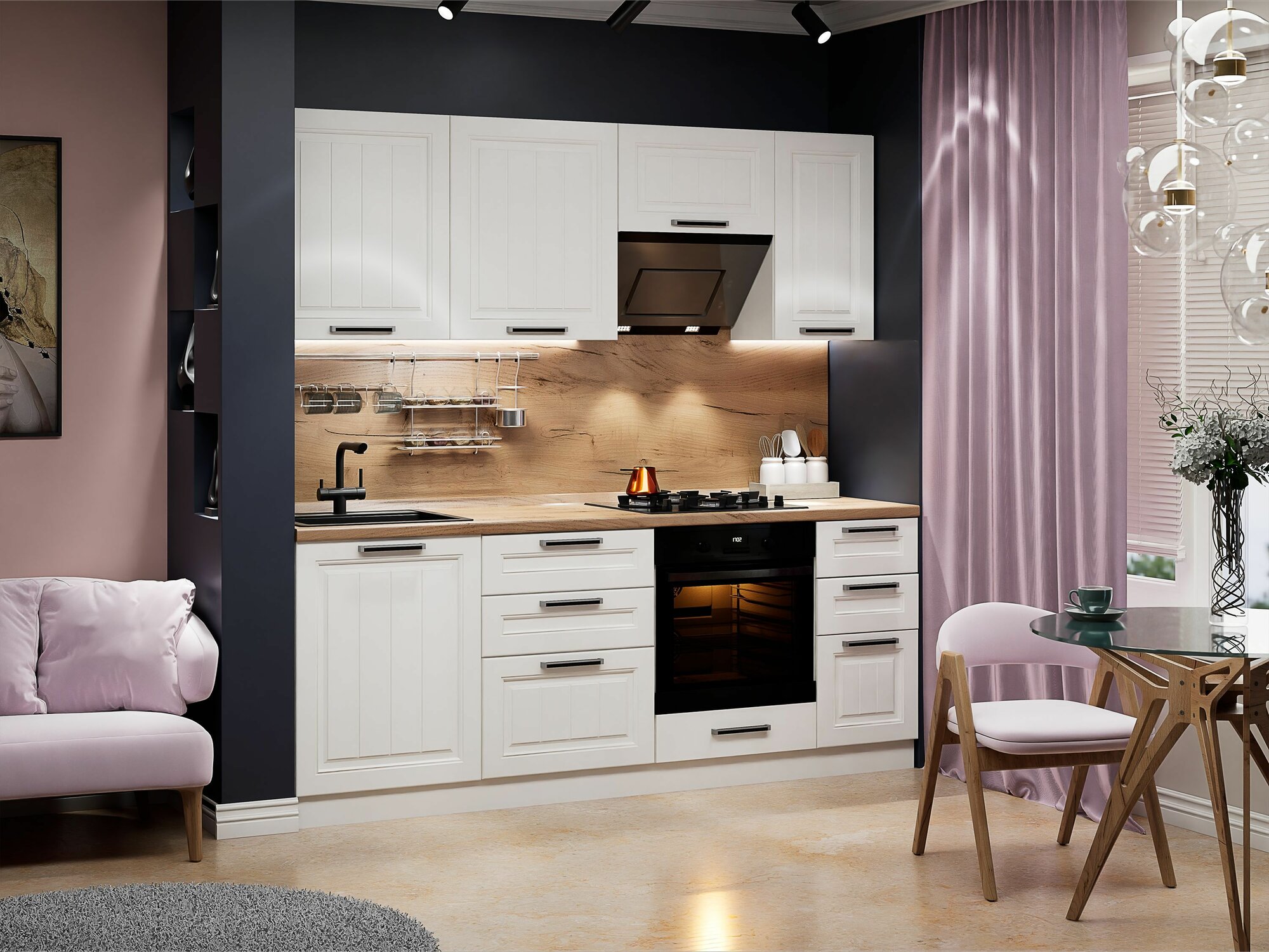 Кухонный гарнитур Прага Белое дерево, 2200 мм