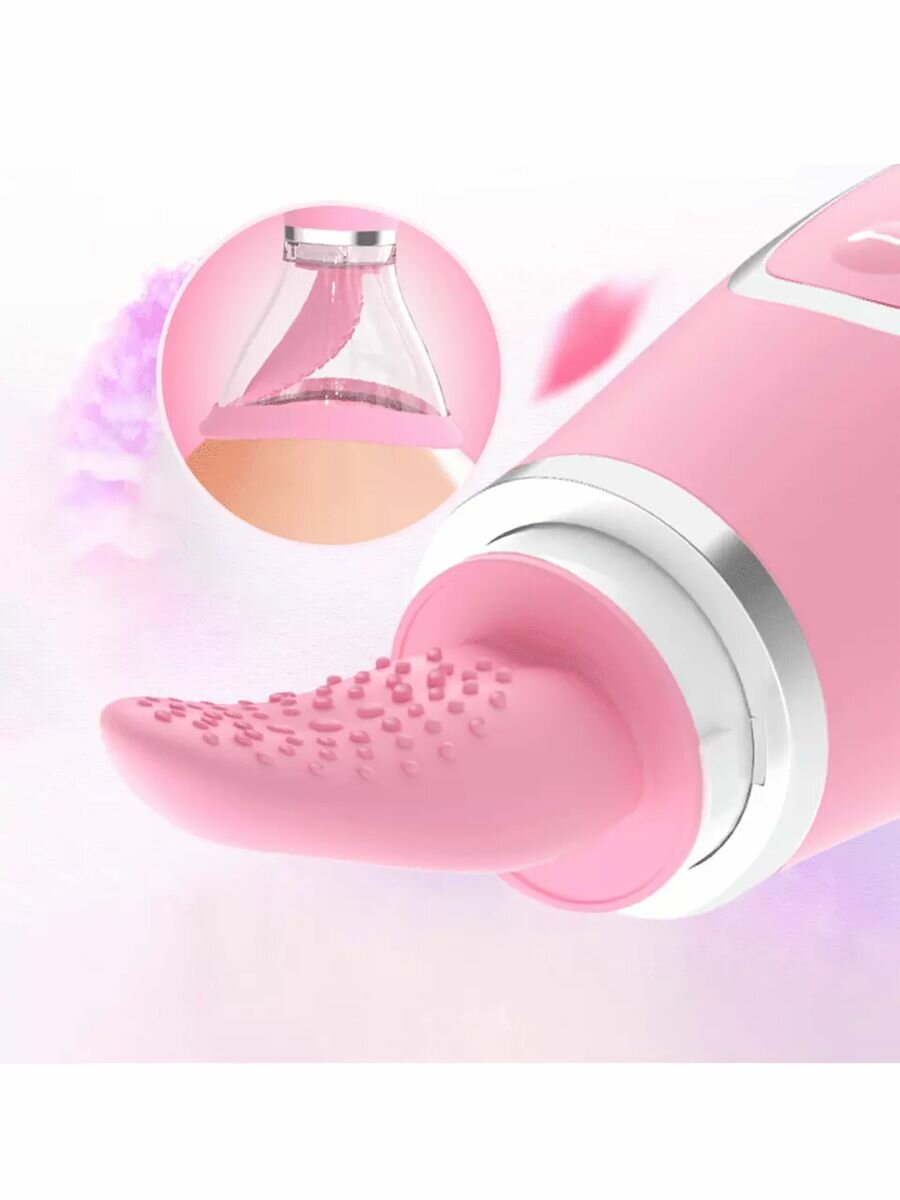 Двусторонний вибратор "VIBRATING PUSSY PUMP" с вагинальной вакуумной автоматической помпой и имитатором языка