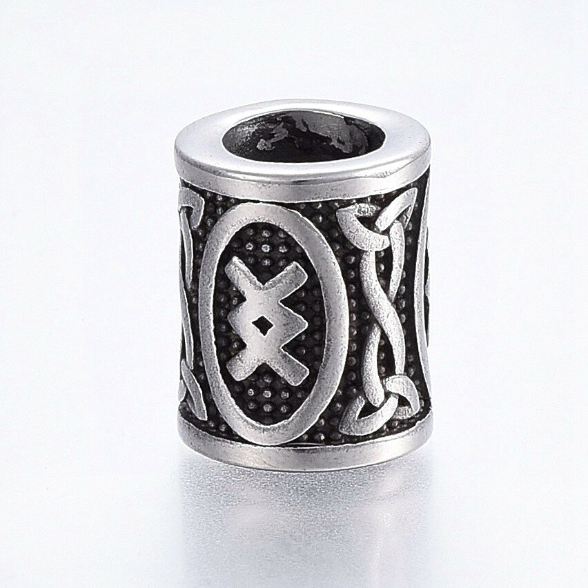 Бусина металлическая, 16х13мм, Руна Ингуз, базовый материал - нержавеющая сталь, без покрытия, с чернением, 1 шт.